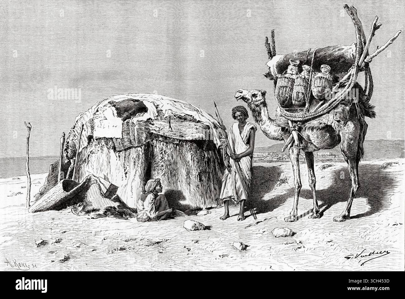 Traditional Somali hut and camel, Kismayo, Somalia. Horn of Africa ...