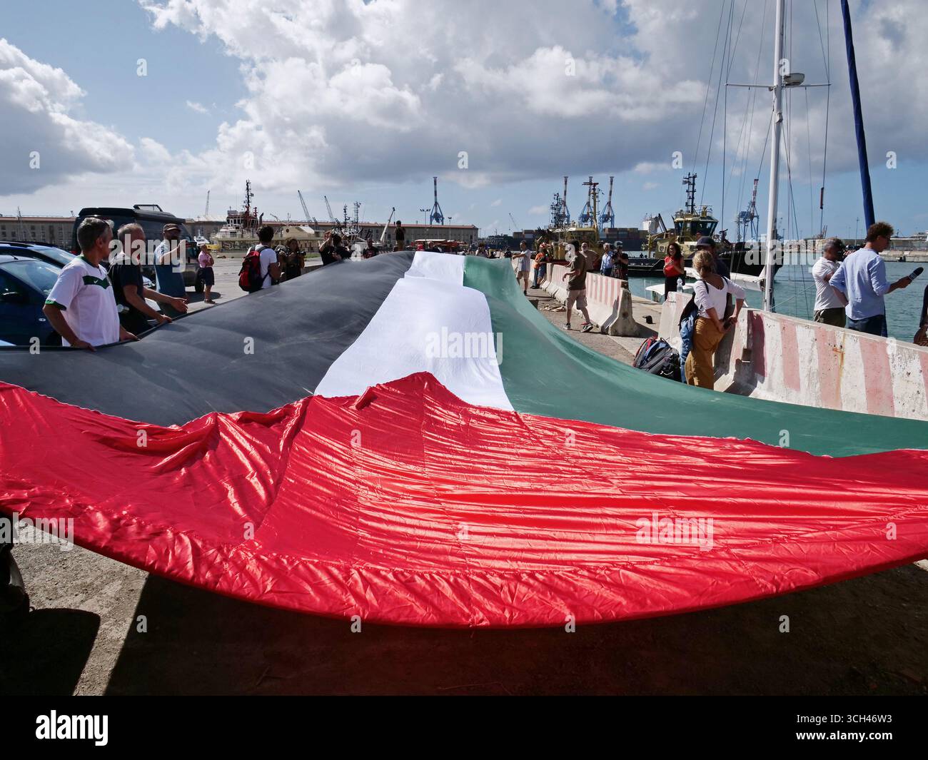 Genoa, August 31, 2025: The four sailing boats carrying aid for Gaza ...