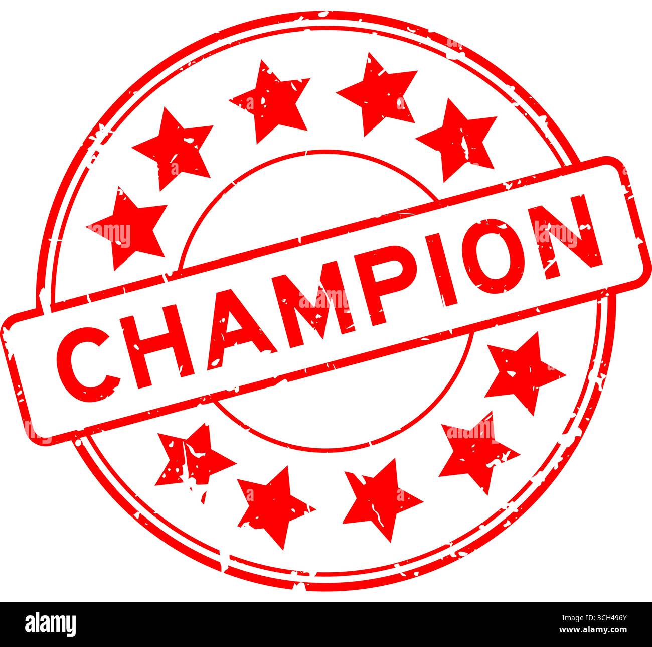 Grunge red champion word round rubber seal stamp on white background ...