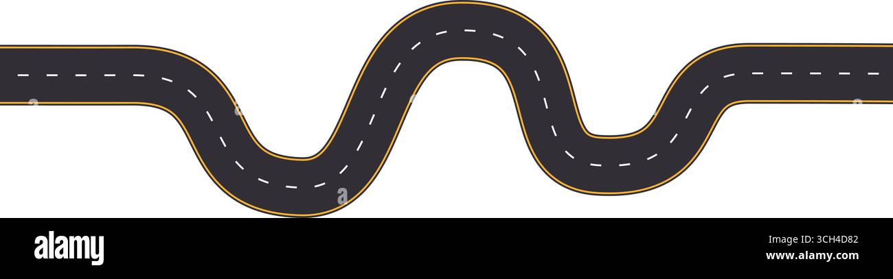 Winding road top view, highway curve path. Empty horizontal way, map ...