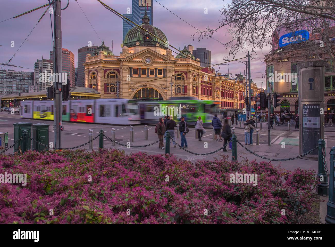 An attractive stunning view of the lighting on Flinders Street Station ...