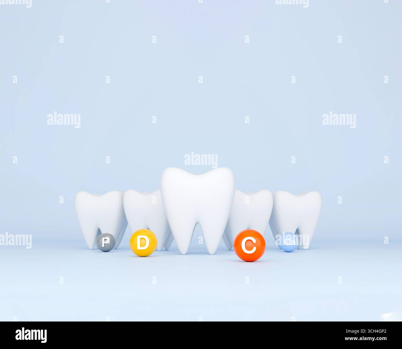 Healthy teeth mockup with gums, vitamins and minerals for oral care ...