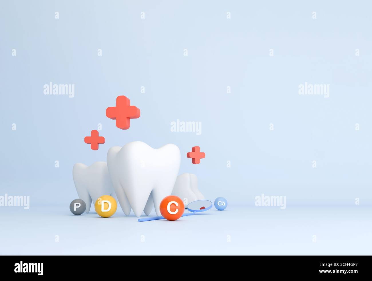Healthy teeth mockup with gums, vitamins and minerals for oral care ...