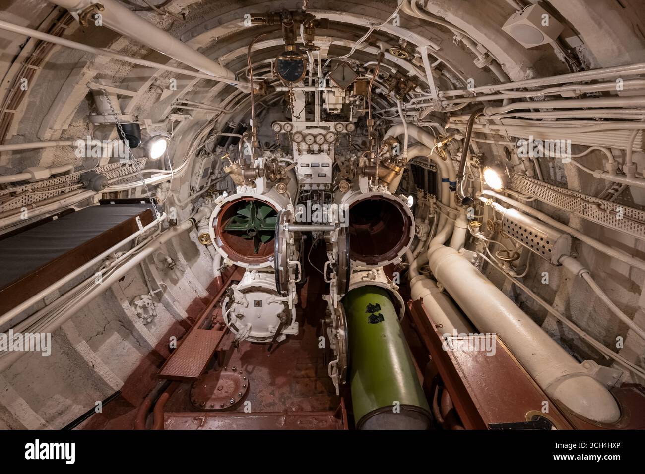 Forward torpedo room in EML Lembit Kalev-class submarine interior in ...