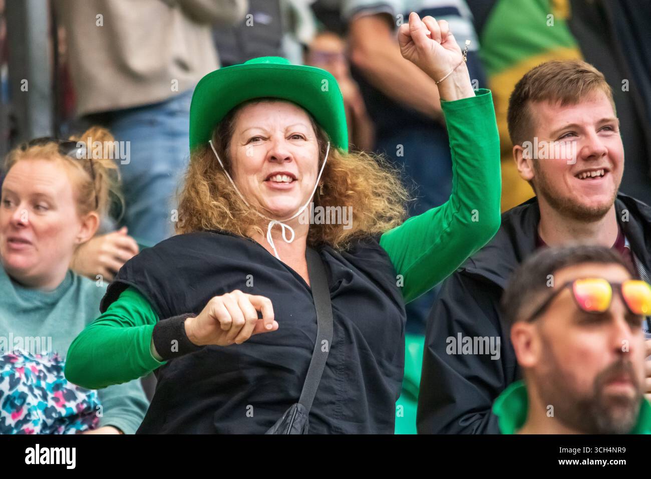 Northampton, UK, 31st August 2025 An Ireland fan dances during half ...