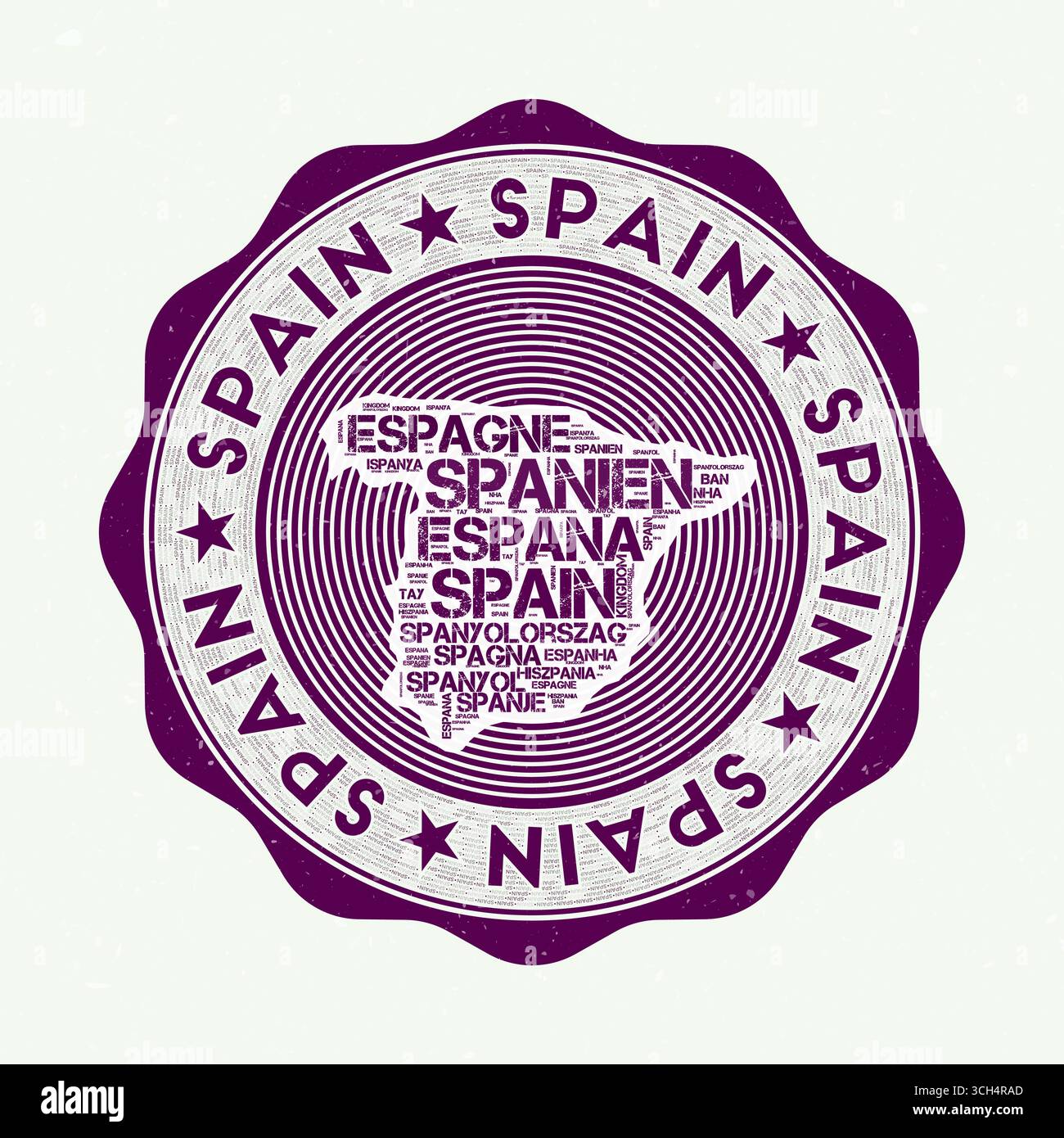 Spain seal. Country round logo with shape of Spain and country name in ...