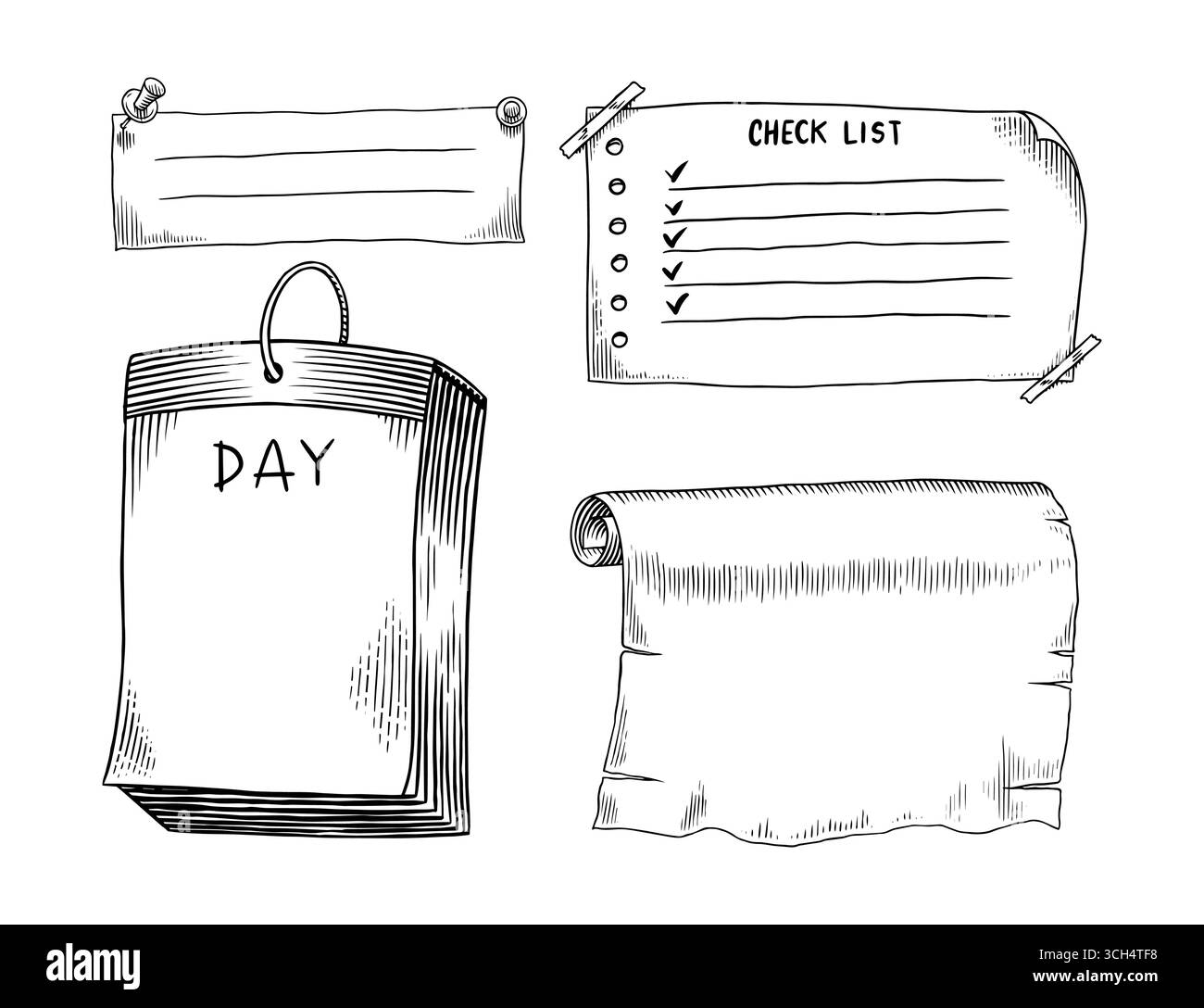 Paper notes for daily planner. Hand drawn bullet journal elements ...