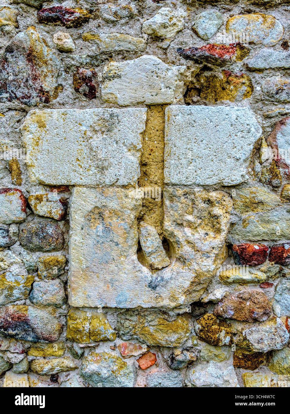 Details of stonework in the late medieval fortified convent building of ...