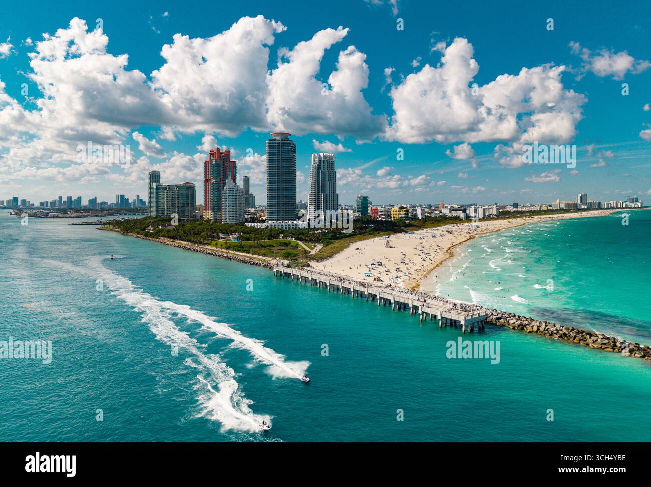 Aerial view of Miami marina skyline. Drone shot of Miami cityscape. Top ...