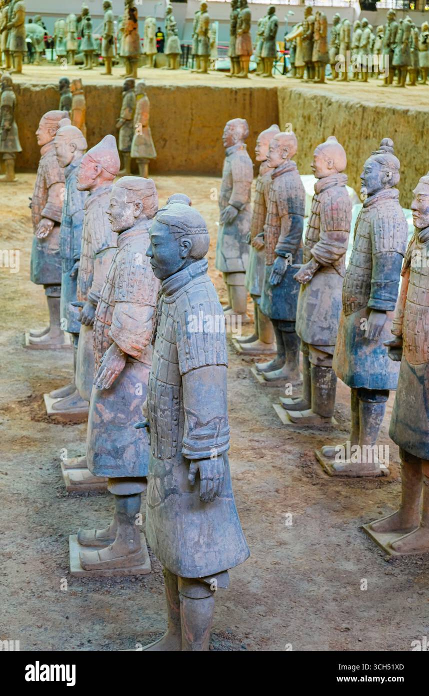 View of the terracotta army displayed in the museum at the Mausoleum of ...