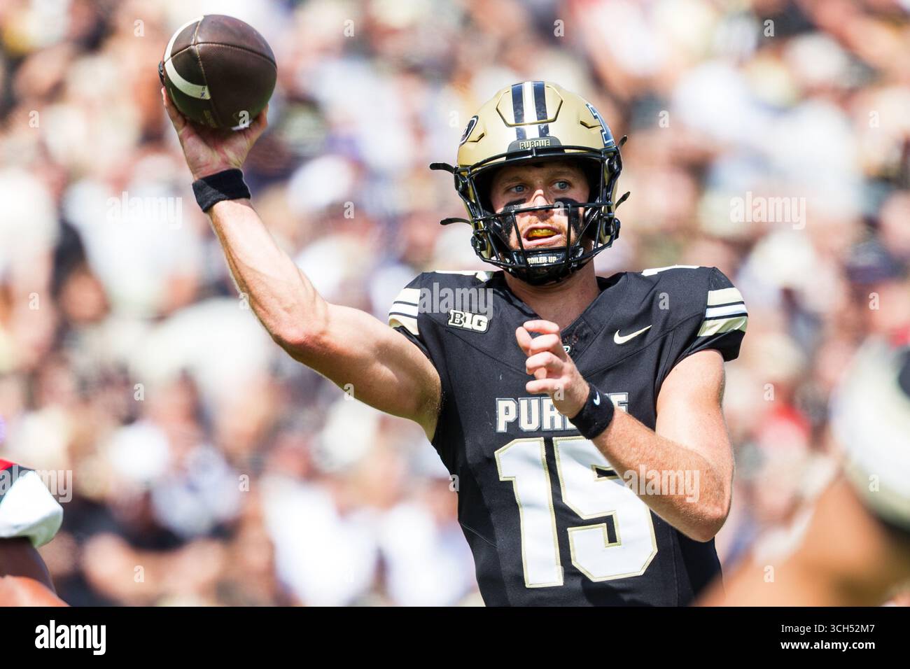 August 30, 2025: Purdue quarterback Ryan Browne (15) passes the ball during NCAA football game ...