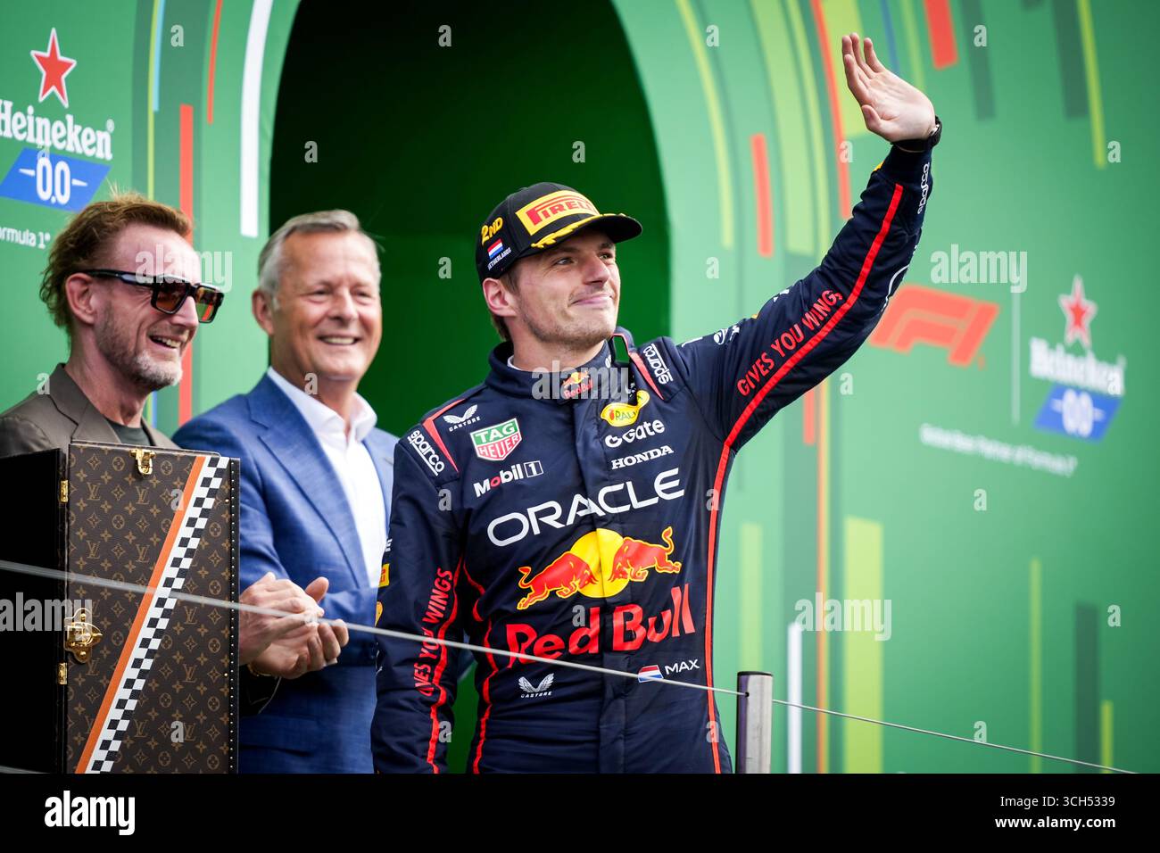 ZANDVOORT - (l-r) Bernhard van Oranje-Nassau, Van Vollenhoven, Max Verstappen (Red Bull) after ...