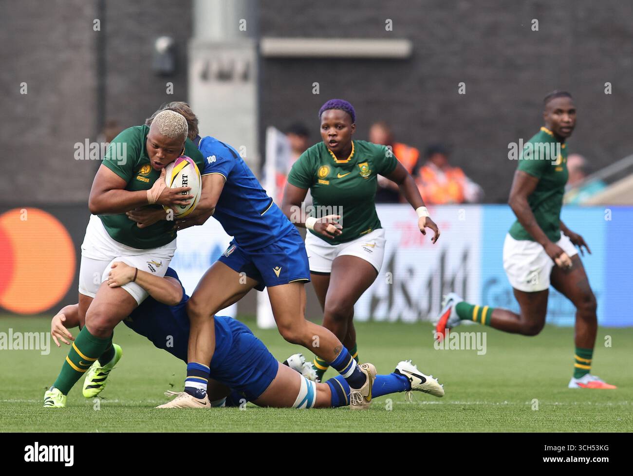 Aseza Hele Of South Africa is tackled during the Women’s Rugby World ...