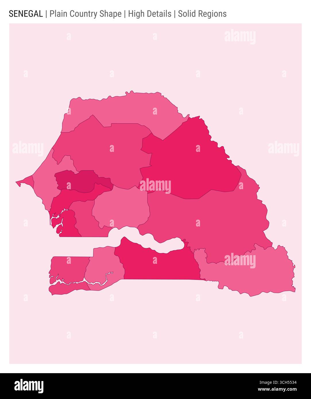 Senegal plain country map. High details. Solid regions style. Shape of ...