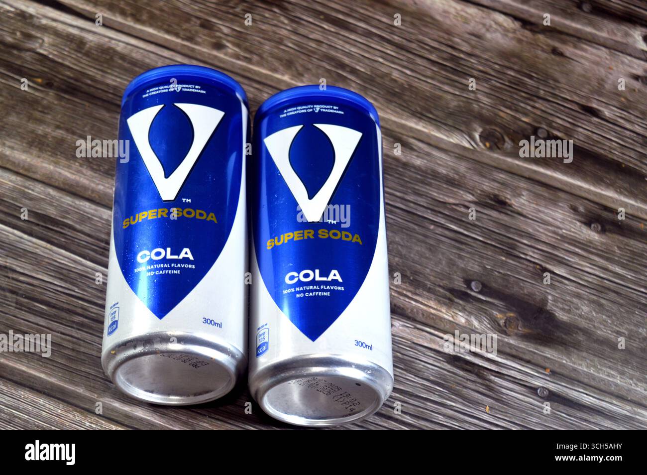 Cairo, Egypt, August 20 2025: V super soda cola can, with ingredients ...