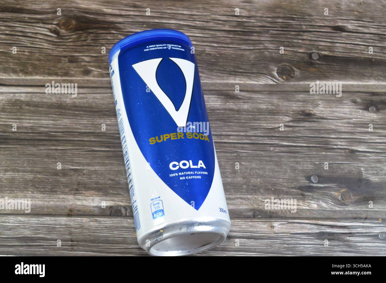 Cairo, Egypt, August 20 2025: V super soda cola can, with ingredients ...