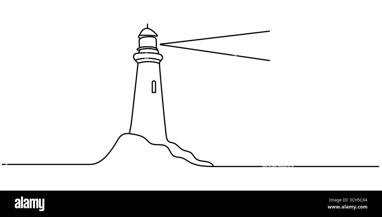 Line drawing of lighthouse tower. Simple illustration of castle hill ...