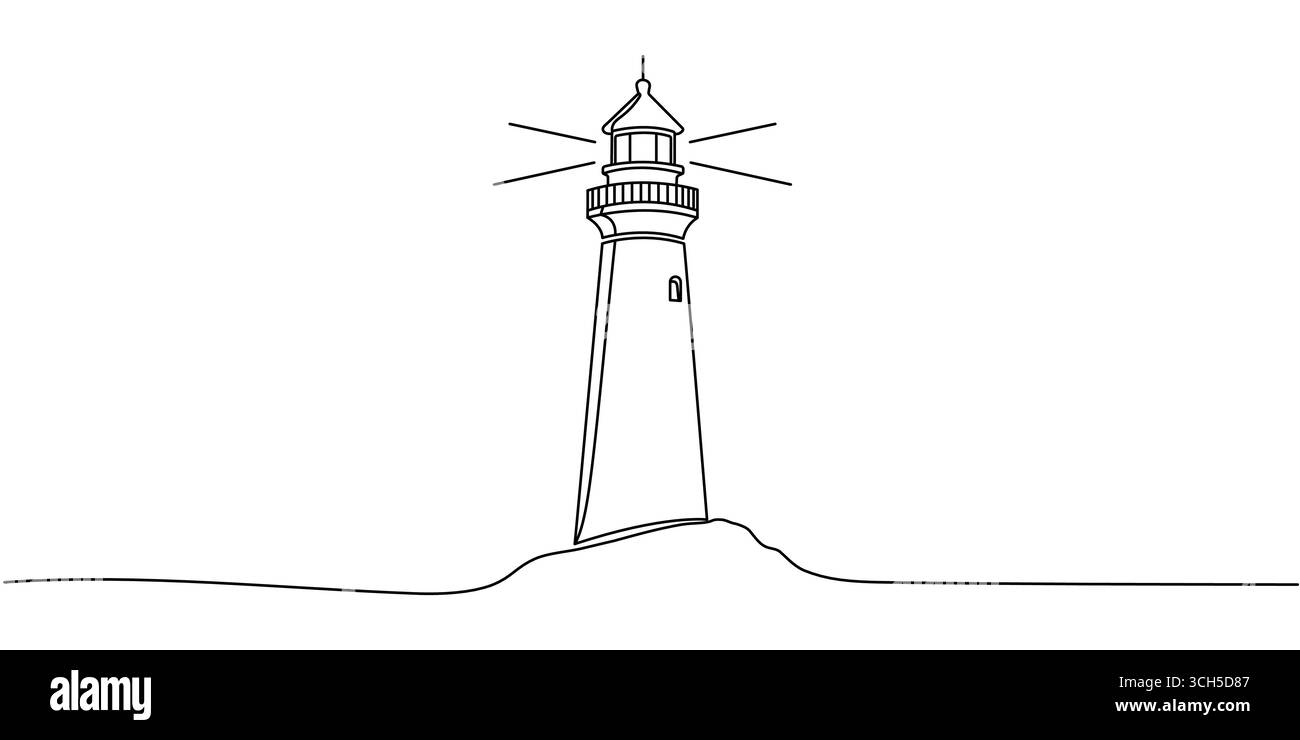 Line drawing of lighthouse tower. Simple illustration of castle hill ...