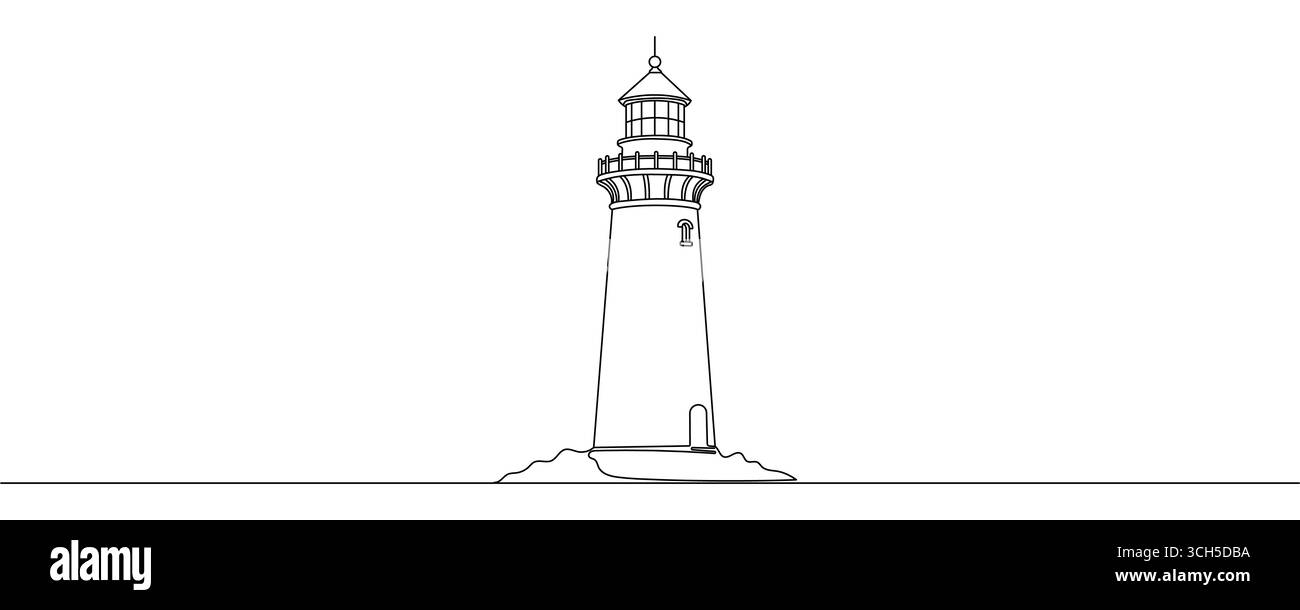 Line drawing of lighthouse tower. Simple illustration of castle hill ...