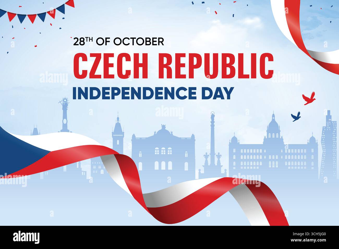 Czech Republic Flag Waving On Skyline Background. Independence Day ...