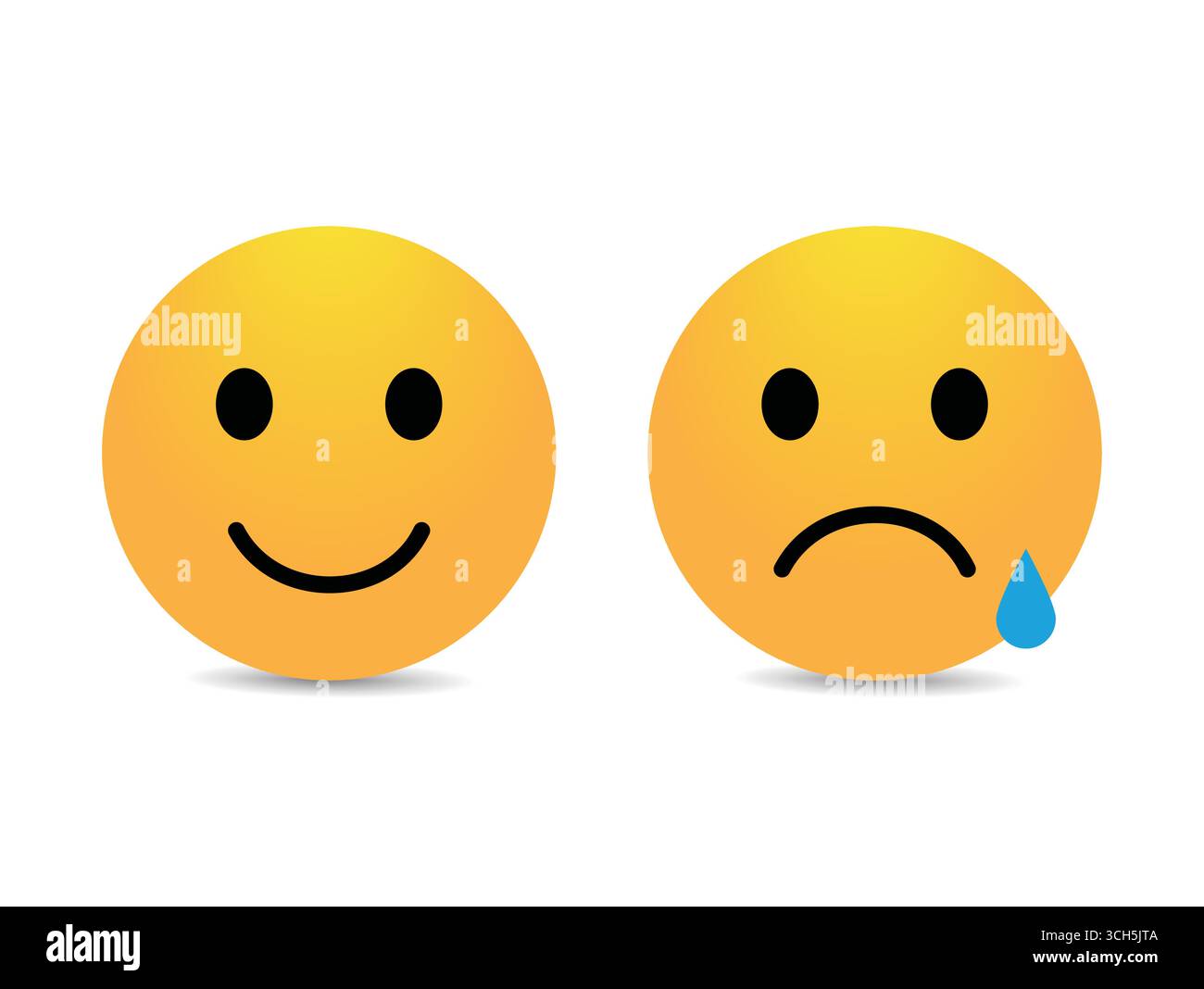 Vector illustration of two emoticons: one smiling face representing ...