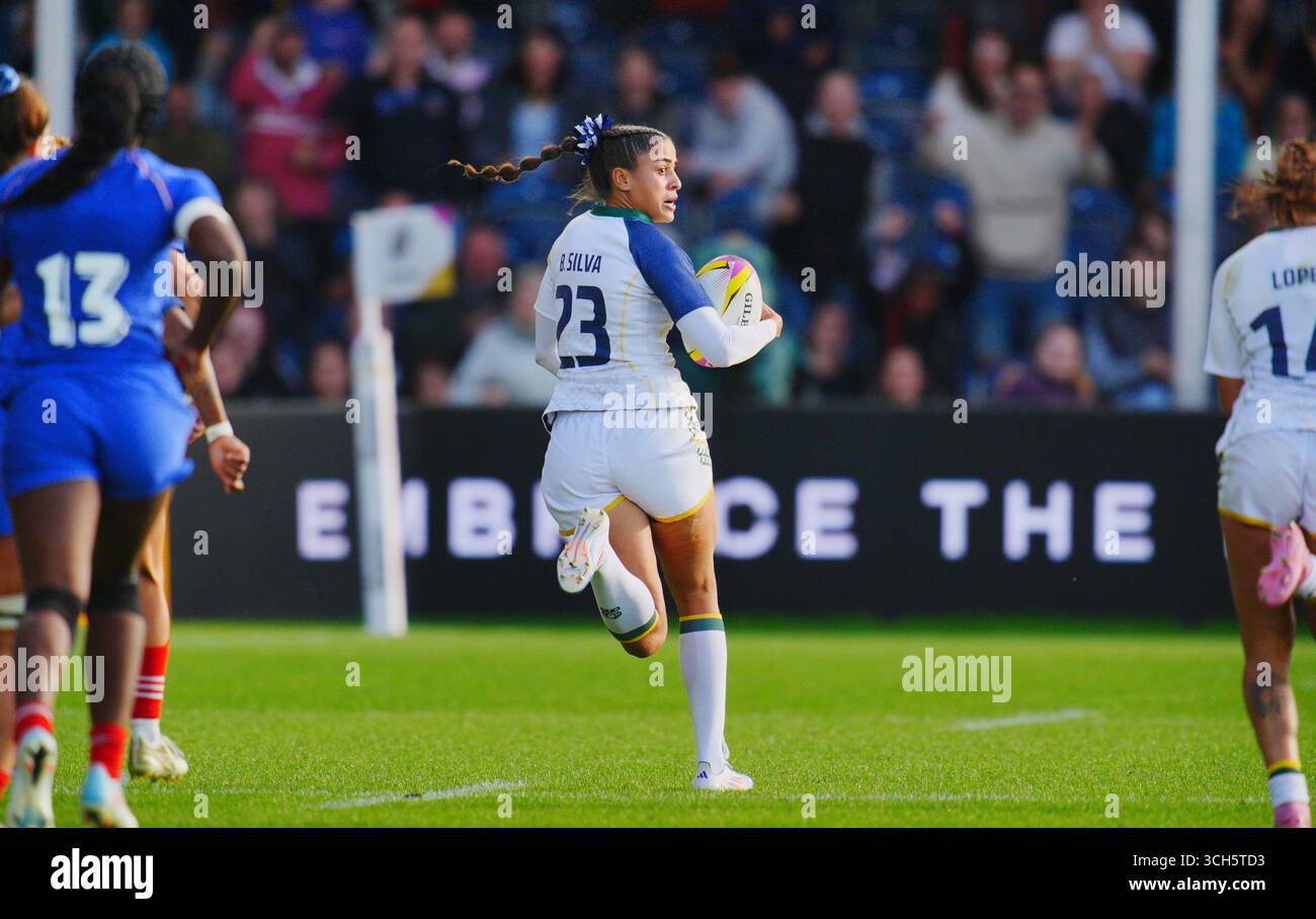 Brazil's Bianca Silva breaks away and scores a try during the Women's ...