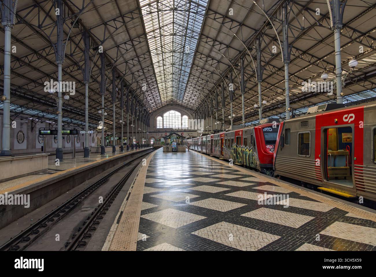 A stunning interior view of Rossio Train Station in Lisbon. The ...