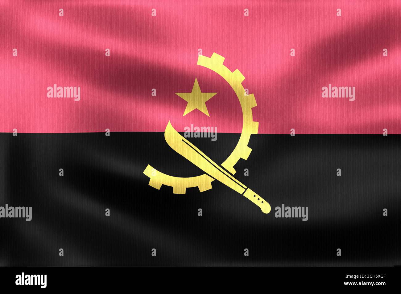 Realistic 3D rendering showcasing the Angolan national flag elegantly ...