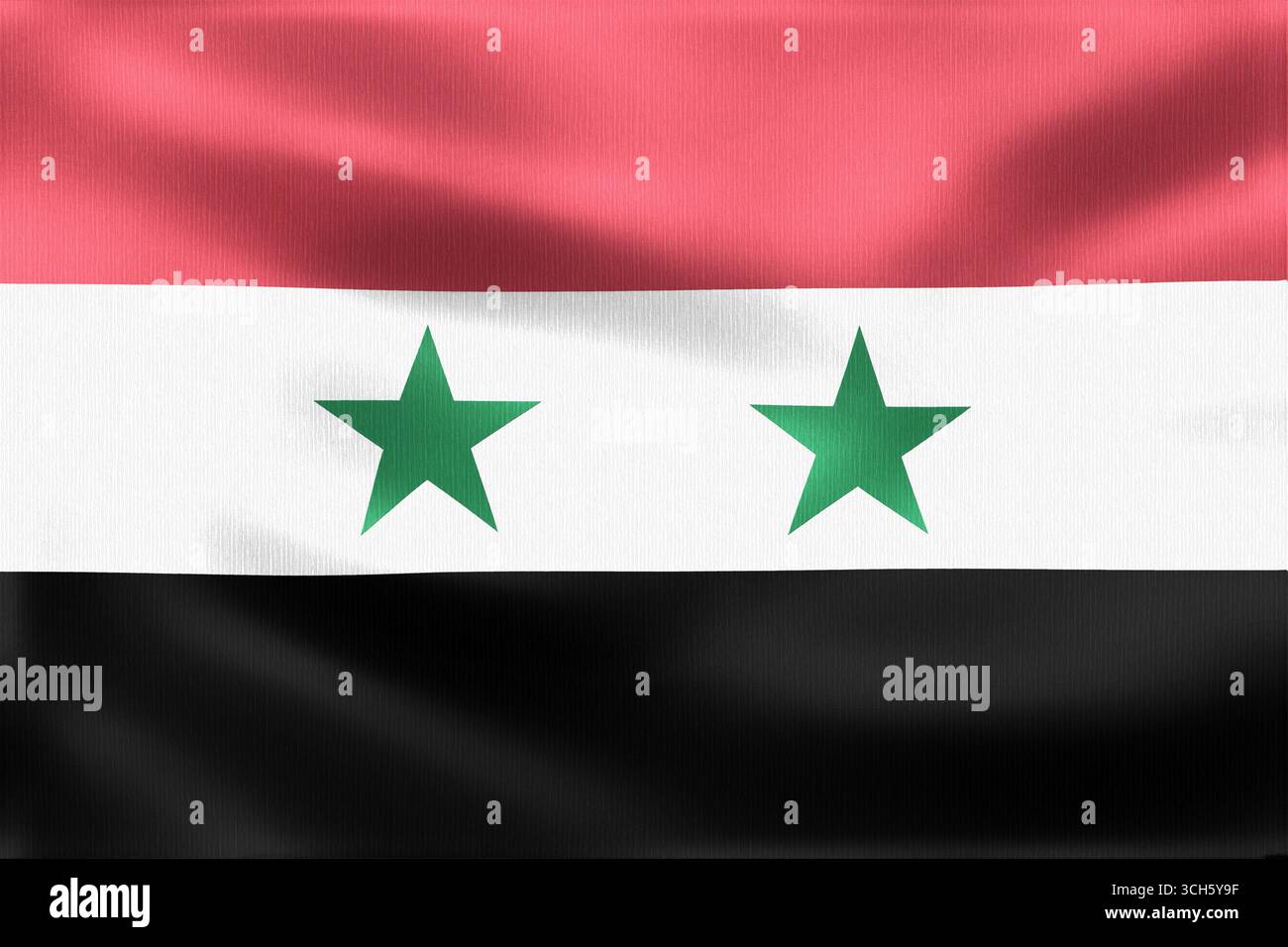 Waving flag of Syria features bold horizontal stripes in red, white ...