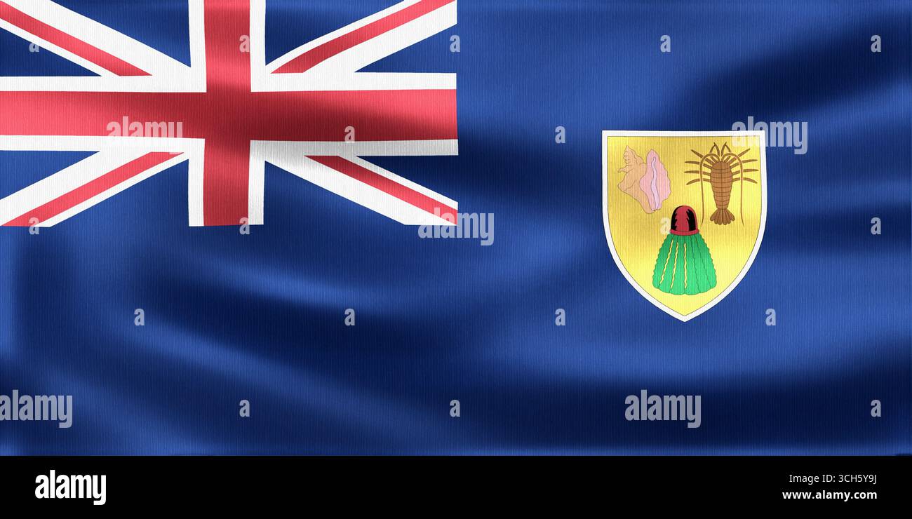 National flag of the Turks and Caicos Islands proudly waving in the ...