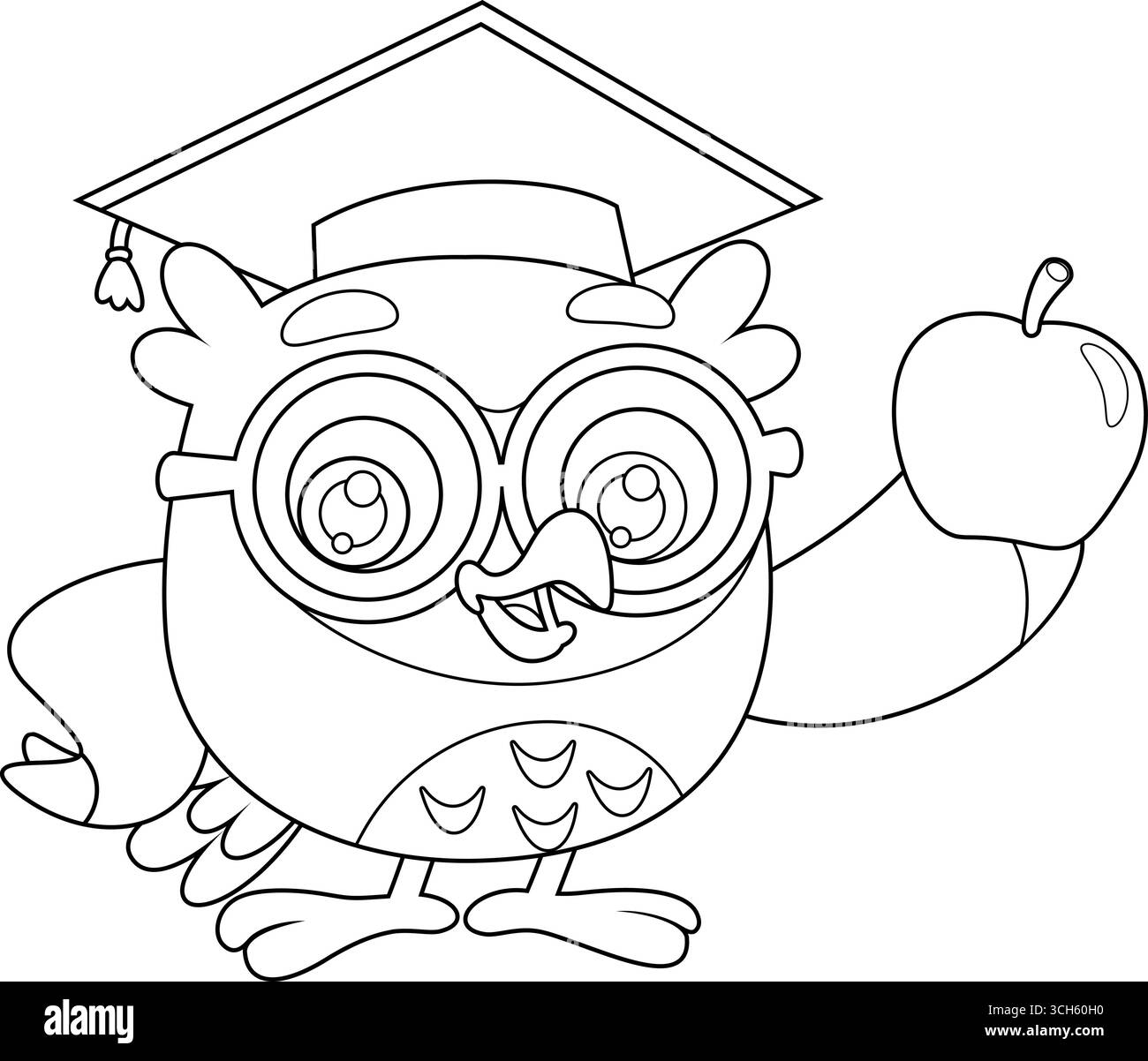 Owl Teacher Cartoon Character Explaining Lesson Holding Apple. Black ...