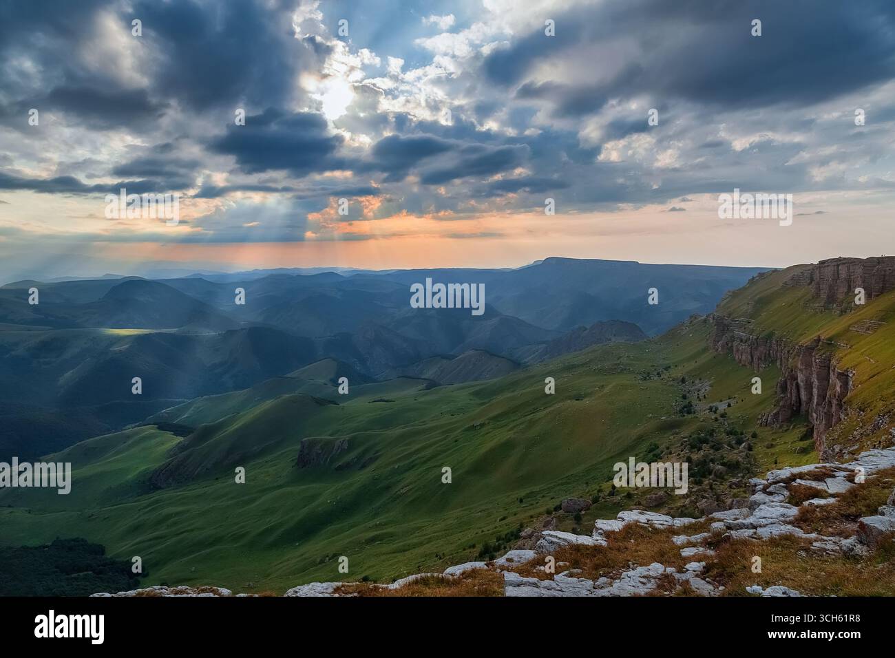Evening landscape with sunset in the mountains of the North Caucasus ...