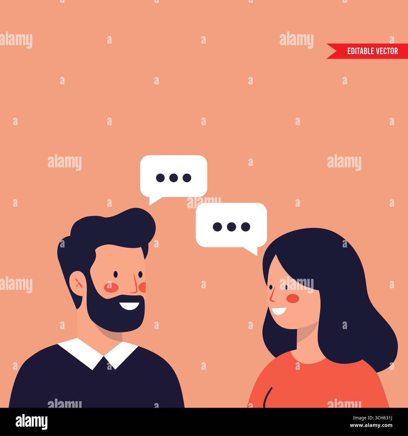 Happy Couple Communicating: Flat Design Illustration of Man and Woman ...