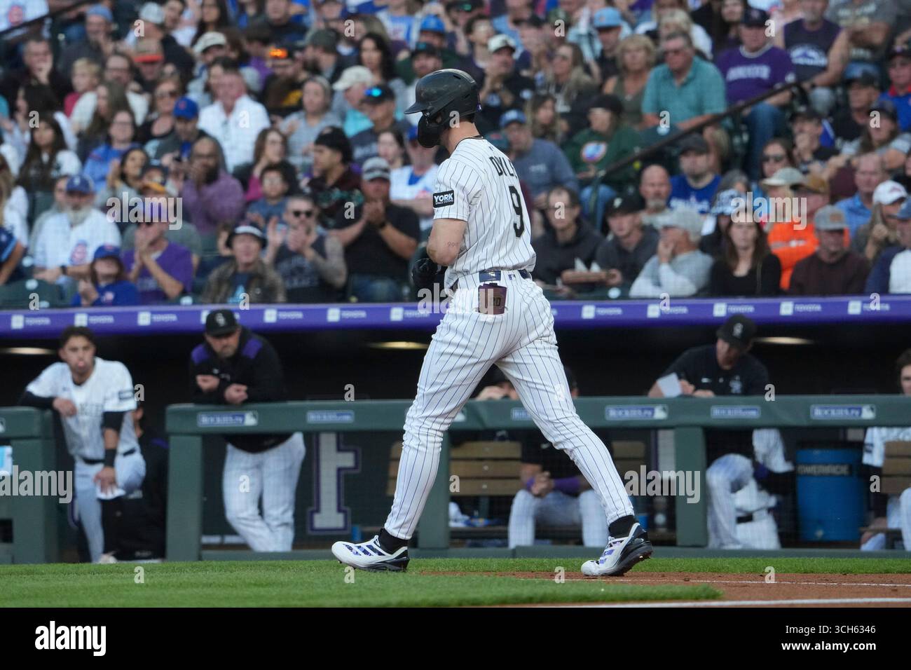 August 30 2025: Colorado center fielder Brenton Doyle (9) takes a walk ...