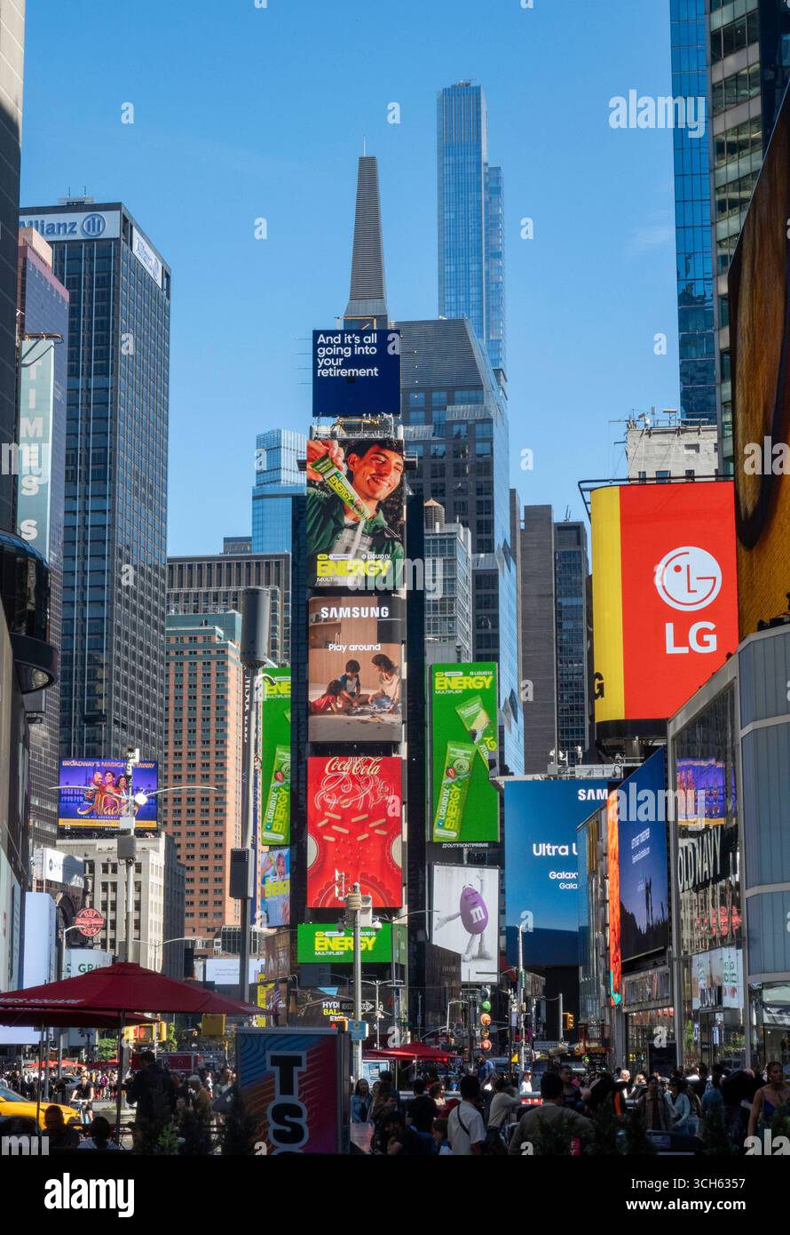 Times Square buildings are covered with bright electronic billboards 24 ...