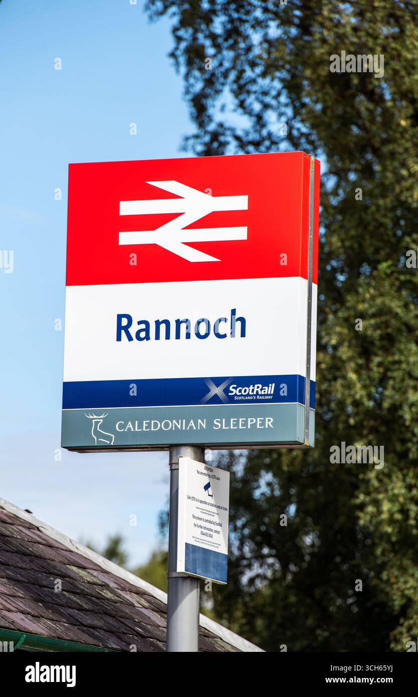 Sign outside Rannoch station in Perth and Kinross, Scotland, one of the ...