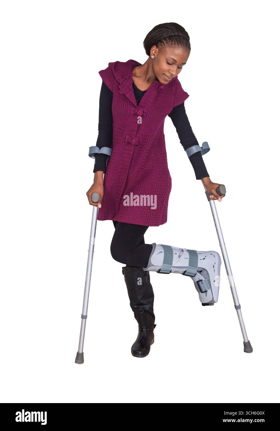 Young African Woman Broken Leg Wearing Orthopedic Boot for Leg walking ...