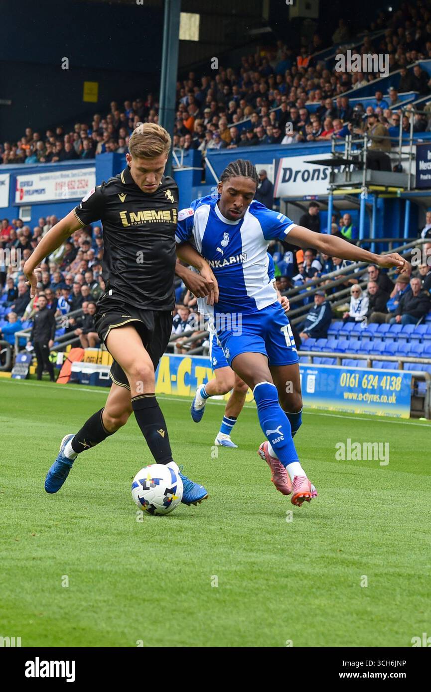 Boundary Park, Oldham, UK. 30th Aug, 2025. Sam Gale (30 Gillingham) and ...