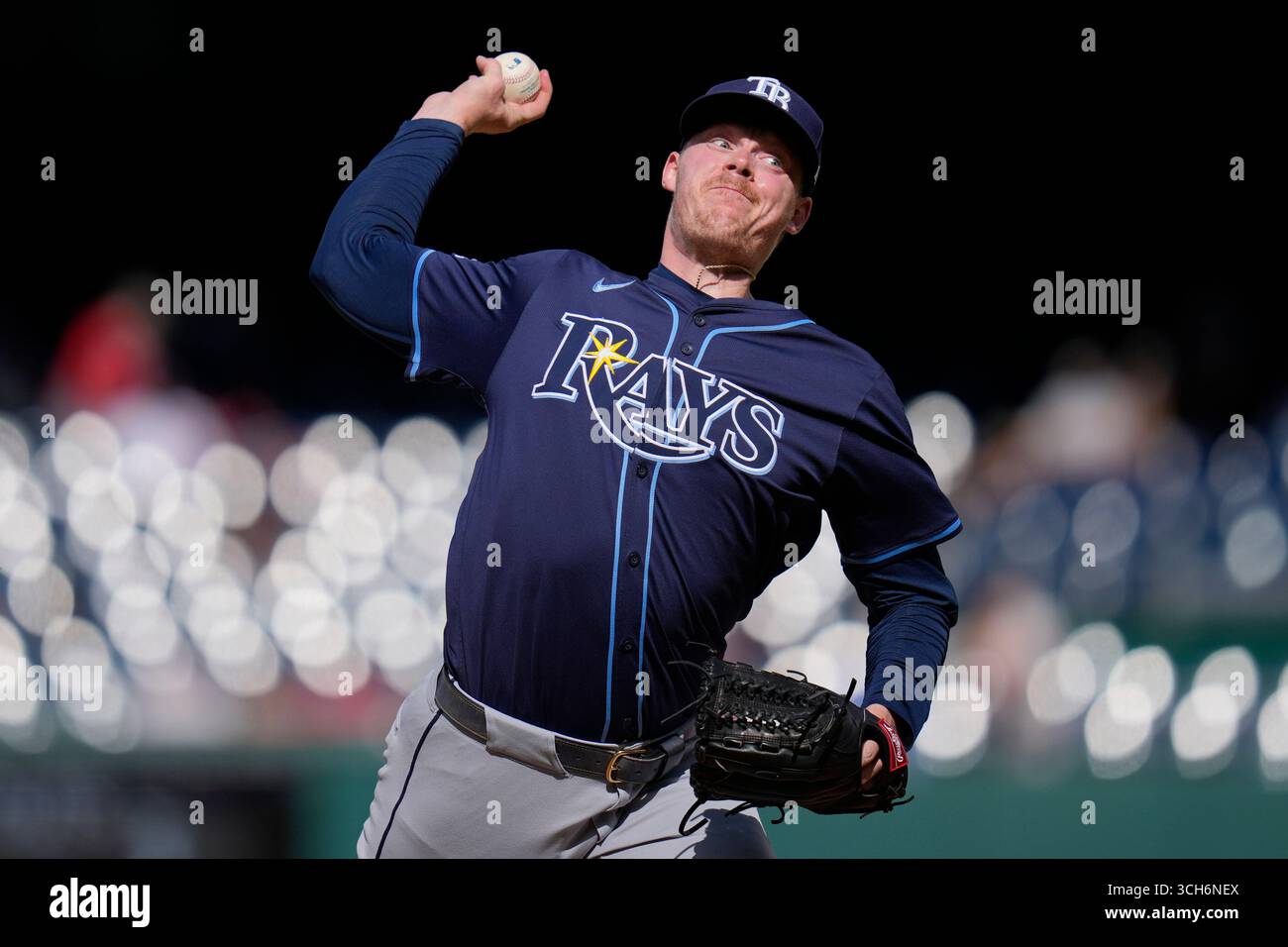 Tampa Bay Rays relief pitcher Pete Fairbanks throws to the Washington ...