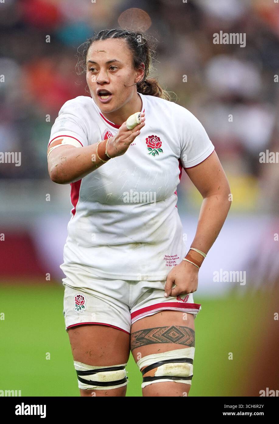 England's Maddie Feaunati during the Women's Rugby World Cup 2025 Pool ...