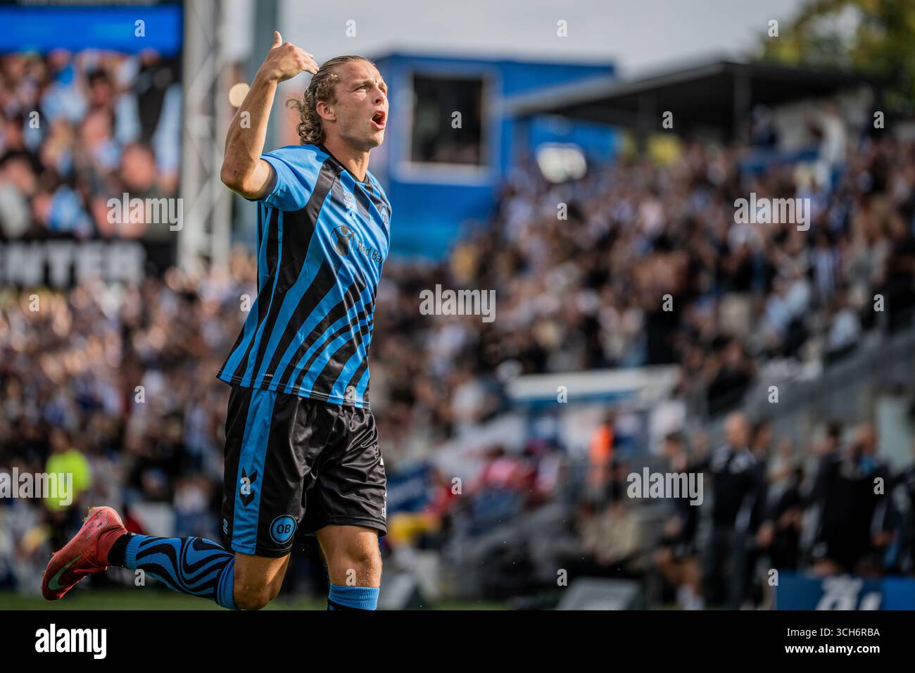 Odense, Denmark. 31st, August 2025. Fiete Arp (7) of OB scores for 1-0 ...