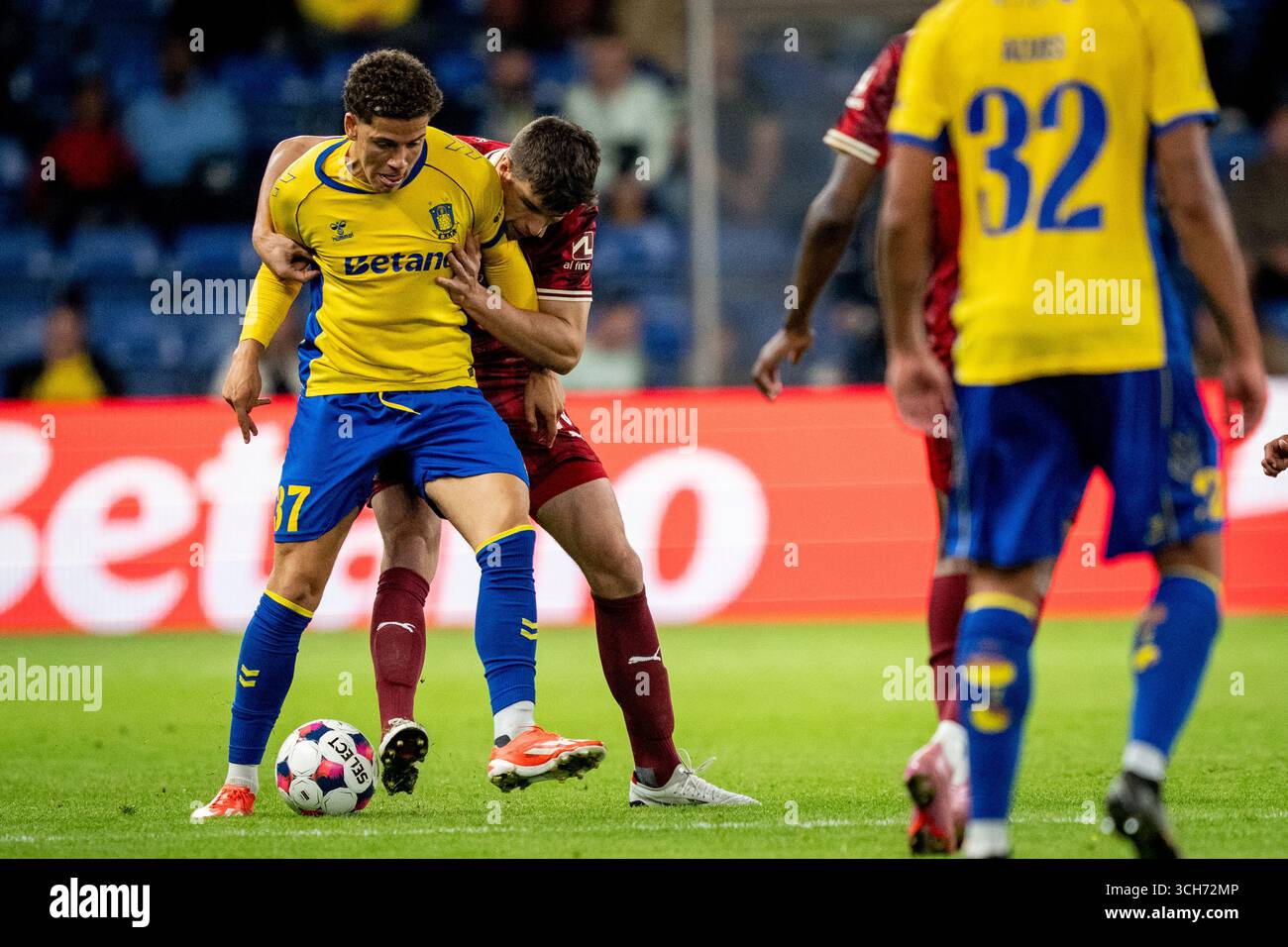 Broendby's Clement Bischoff and FC Midtjylland's Adam Gabriel during ...