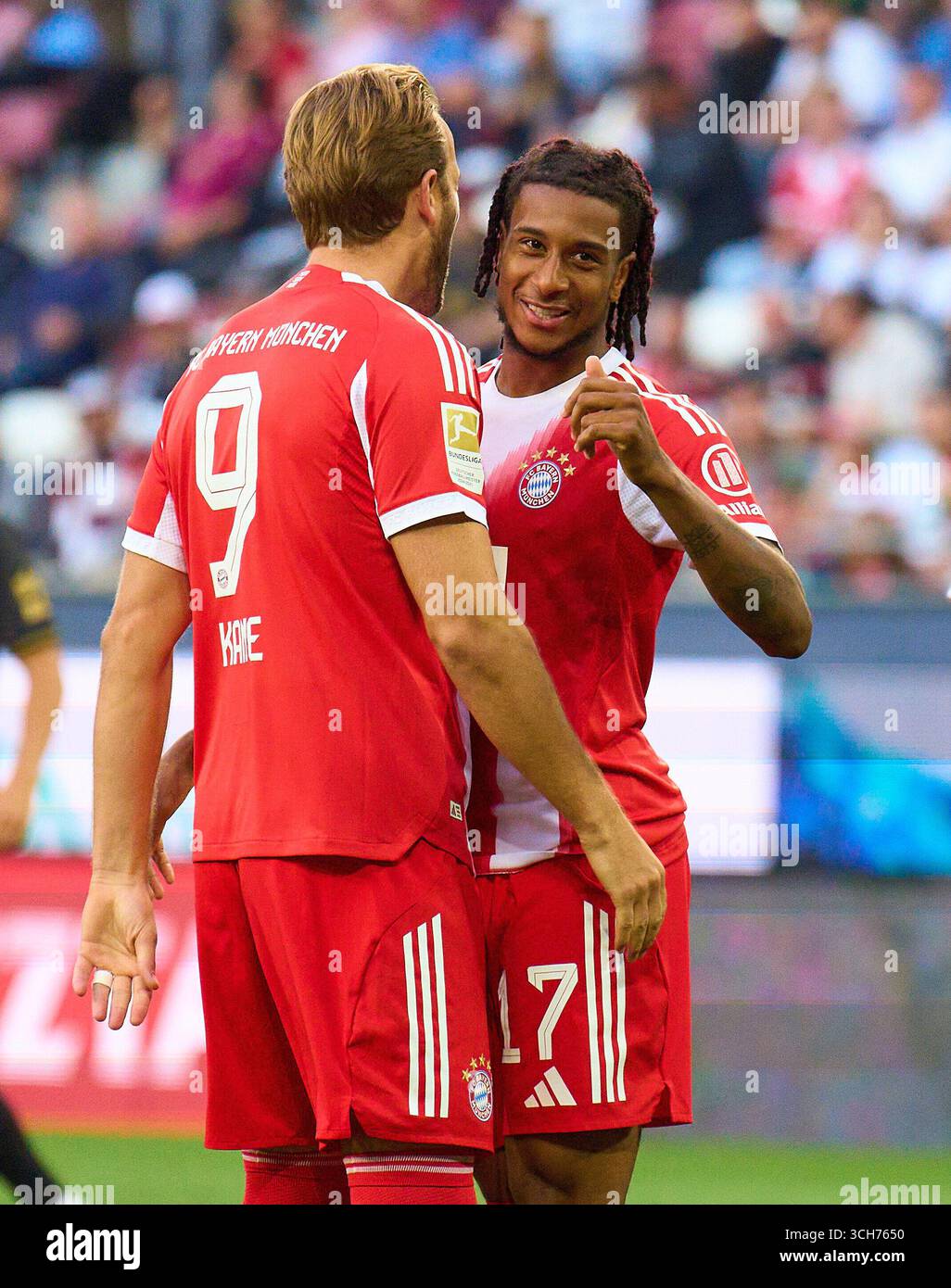 Michael Olise of FC Bayern Muenchen celebrates his/her 0-3 goal, happy ...
