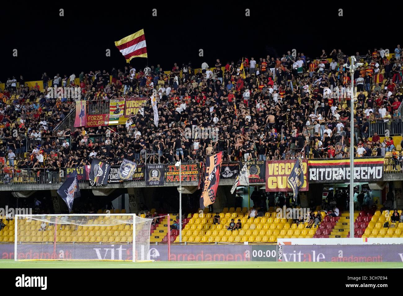 Benevento, Italy - August 31:Benevento Calcio supporters with flag ...