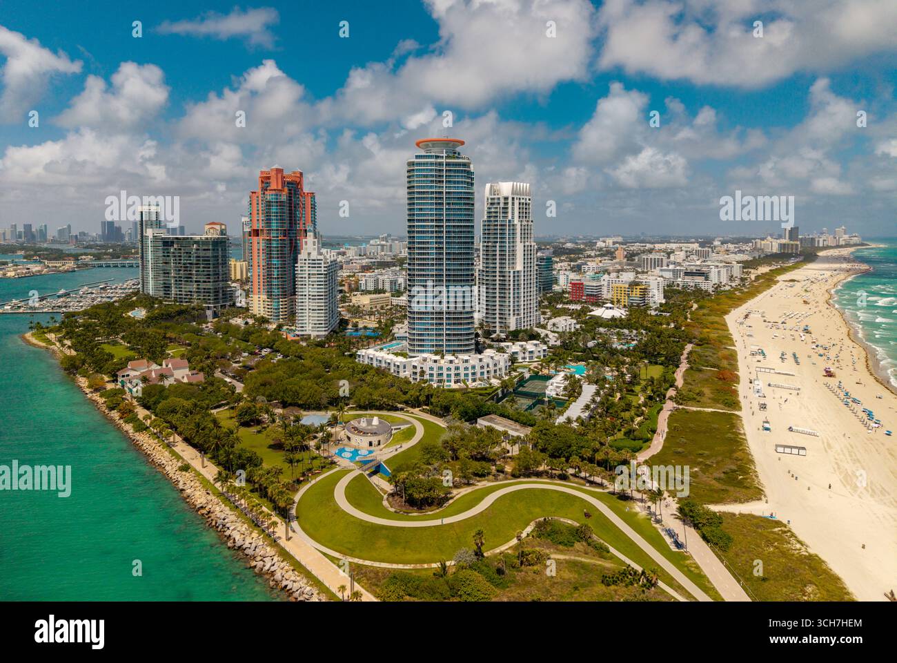 Miami Beach aerial drone view with skyline. Miami from above. Miamis ...