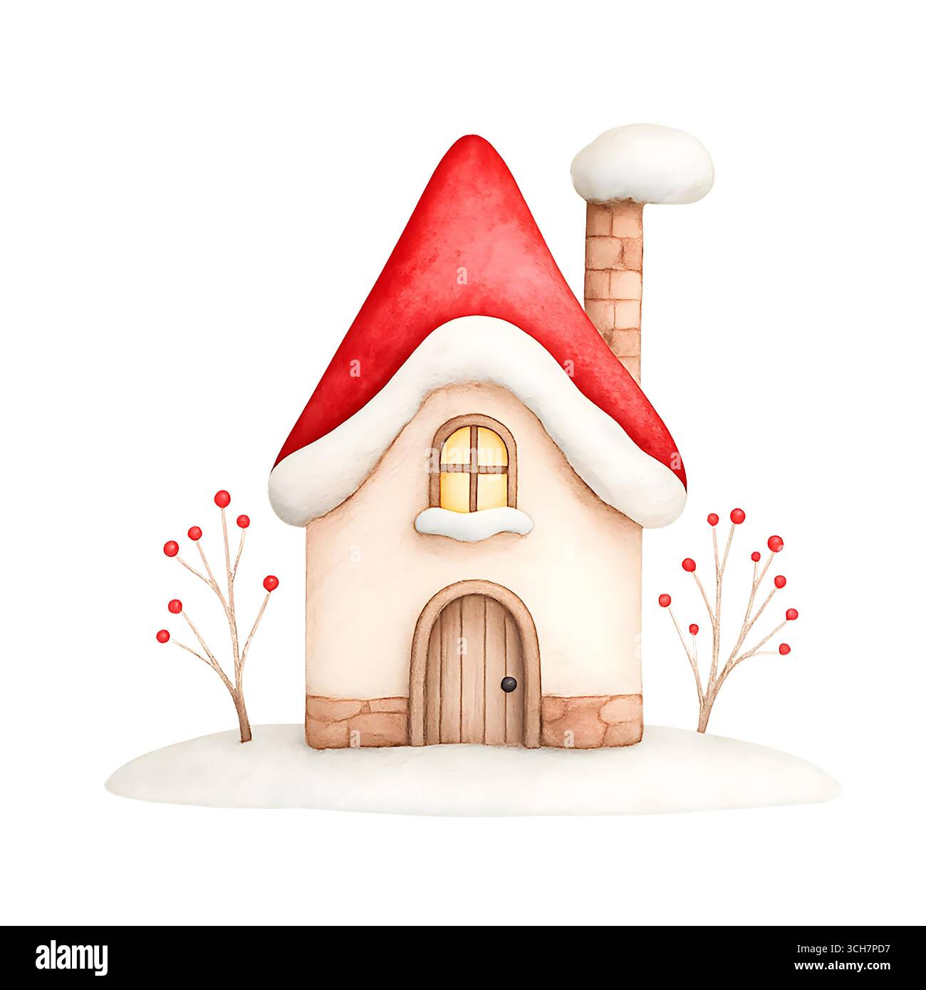 Cute Watercolor Christmas House with Snowy Roof Illustration Stock ...