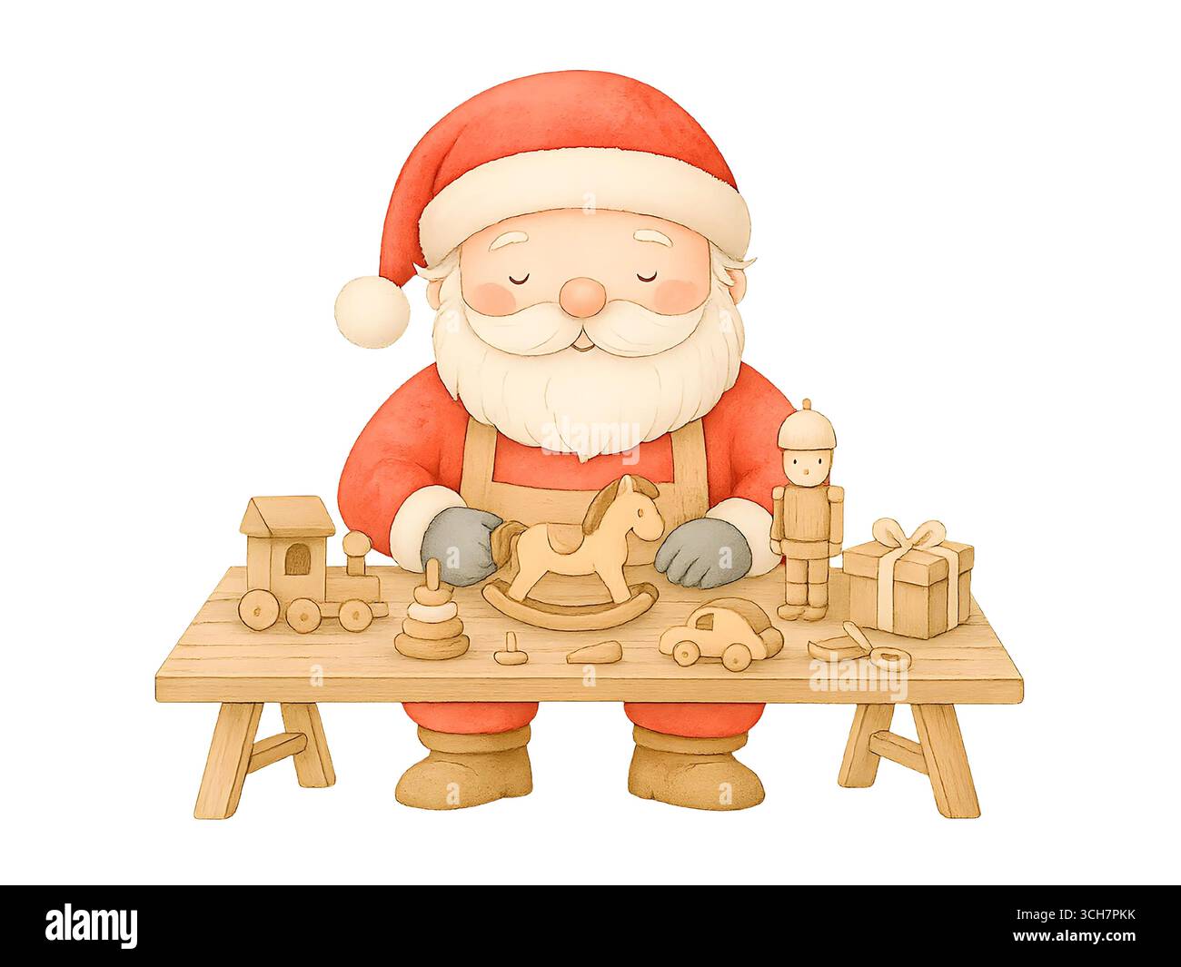 Watercolor Santa Claus in Christmas Workshop, Cute Holiday Illustration ...
