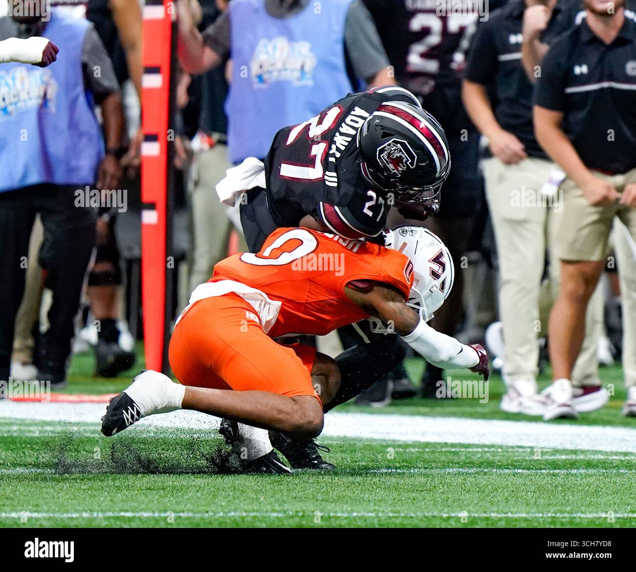 Virginia Tech Hokies safety Quentin Reddish (0) looks to tackle South ...