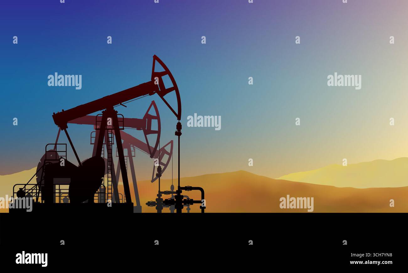 Pumpjack, pump jack pumps oil. Background colorful sunset sky. Onshore ...