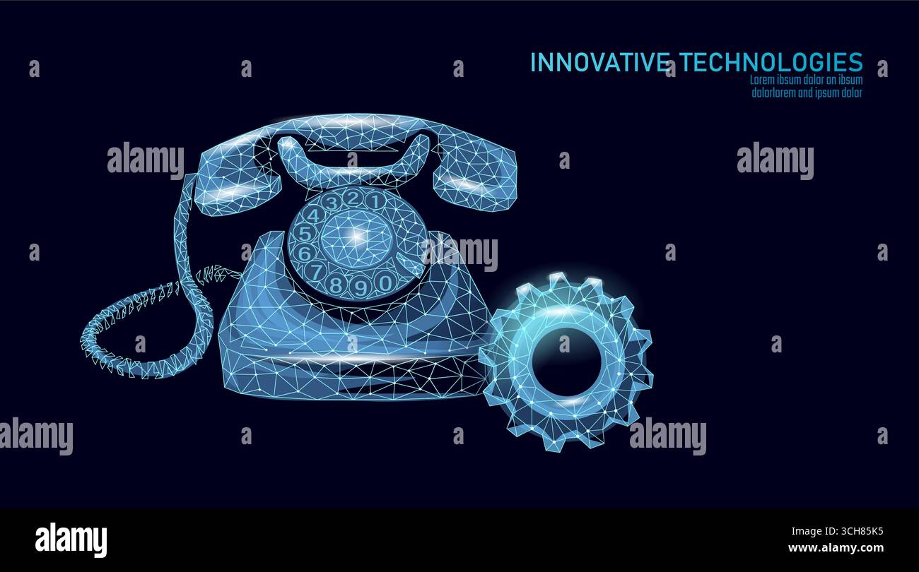 Retro telephone and gear illustration. Vintage phone communication ...
